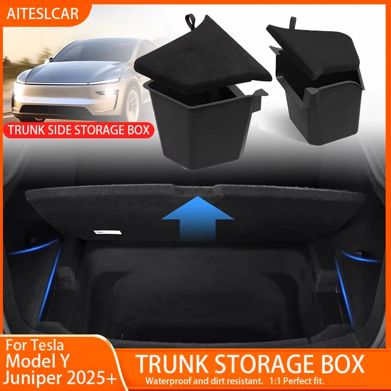 Car Trunk Side Storage Box For Tesla Model Y New juniper Flocking Cover ...