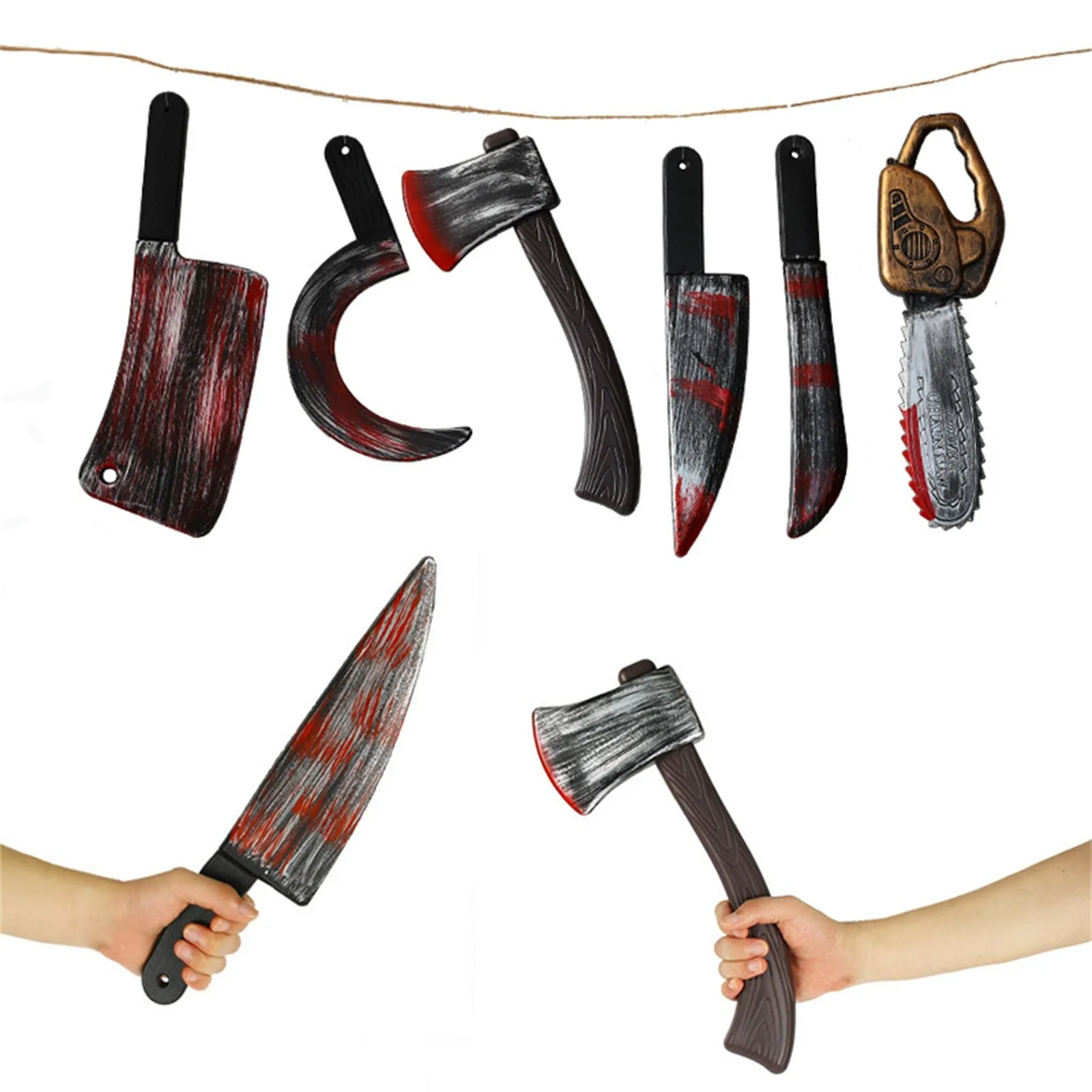 Bloody-Halloween-Weapons-Knife-Axe-Chainsaw-Cleaver-And-Sickle ...