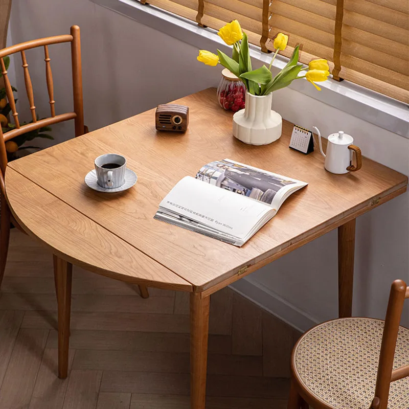 Nordic-solid-wood-folding-round-table-household-cherry-wood-extendable ...