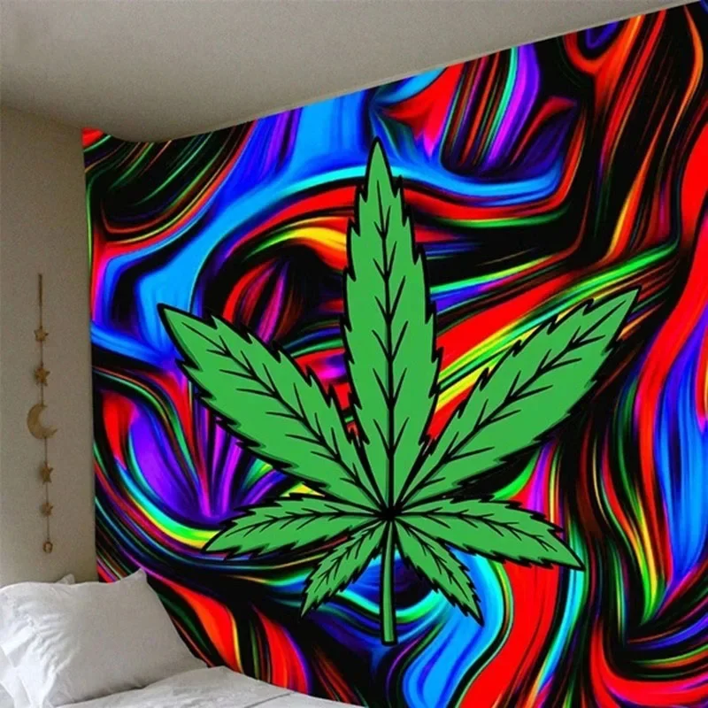 Psychedelic-Colorful-Abstract-Tapestry-Boho-Hippie-Tapestry-Weed-Leaf ...