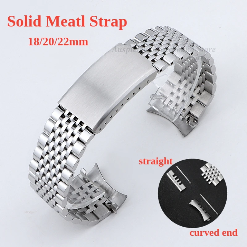 Curved-End-Solid-Metal-Watch-Band-18mm-20mm-22mm-Stainless-Steel-Strap ...