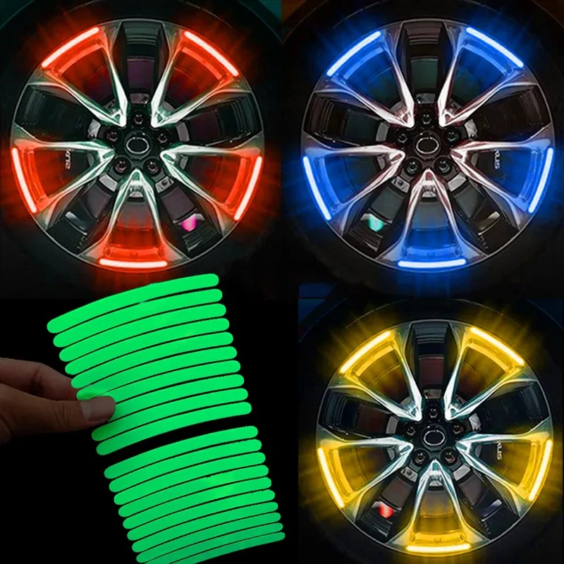 20PCS-Universal-Wheel-Hub-Reflective-Sticker-Rainbow-Luminous-Stripe ...