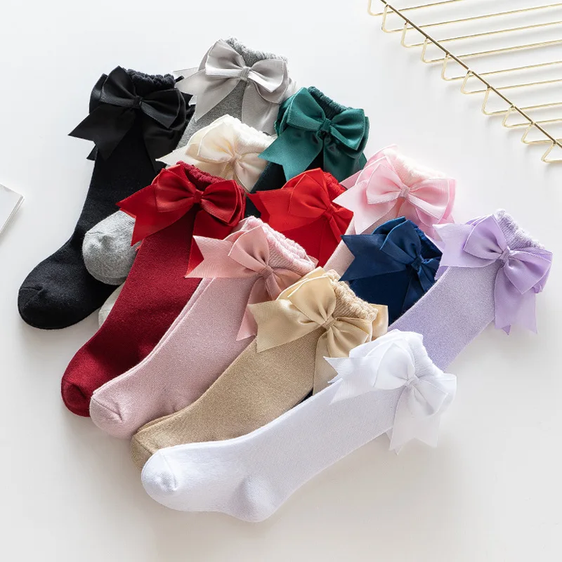 20pair-Girls-Solid-Socks-With-Bows-100-Cotton-Baby-Children-Spanish ...