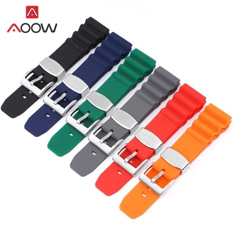 Silicone Sport Strap 20mm 22mm Stainless Steel Metal Hoop Holder Diving ...