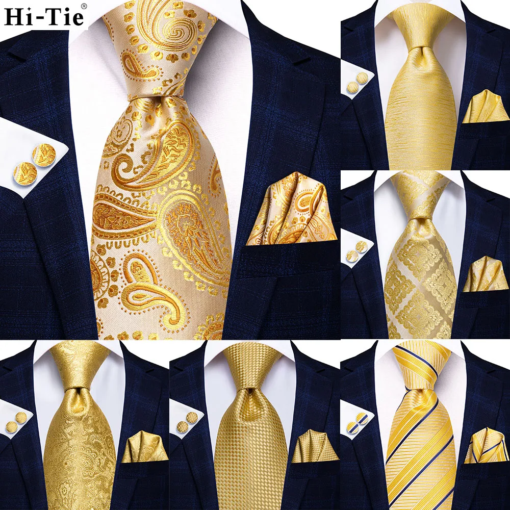 2022 New Design Yellow Gold Paisley Fashion Brand Tie for Men Wedding ...