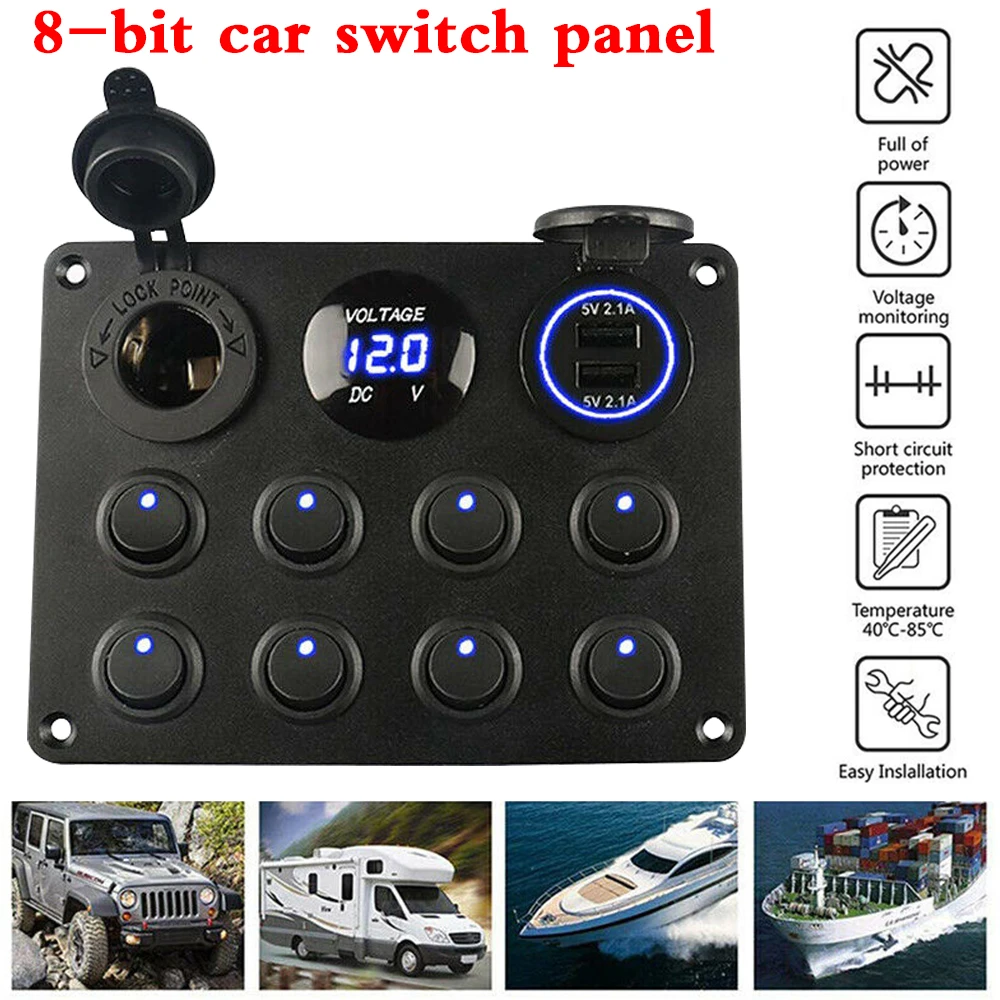 8 Gang Led Marine Boat Switch Panel 12v On-off Toggle Switch Panel 2 ...