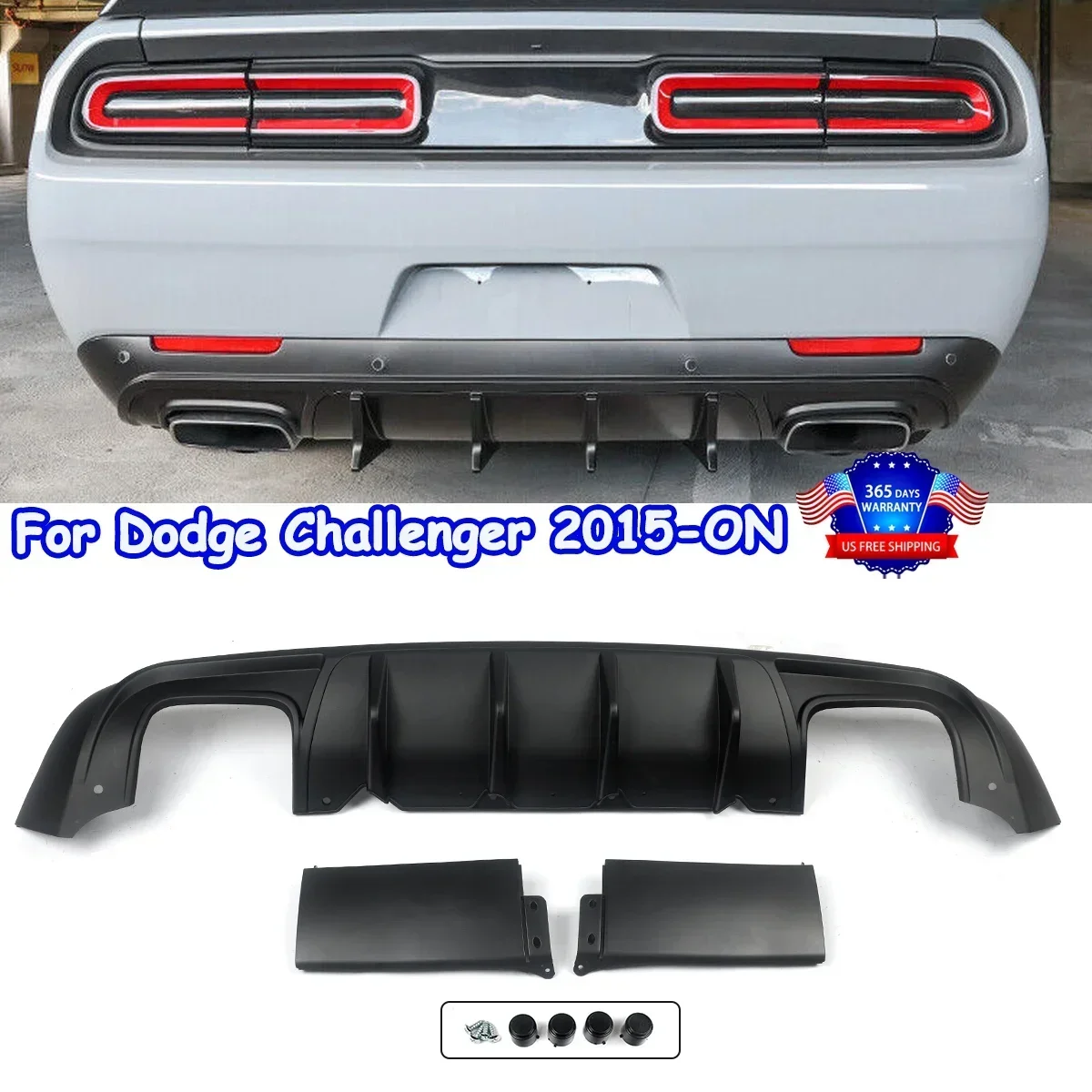 Black-Rear-Diffuser-For-2015-2022-Dodge-Challenger-SRT-Hellcat-R-T-Scat ...
