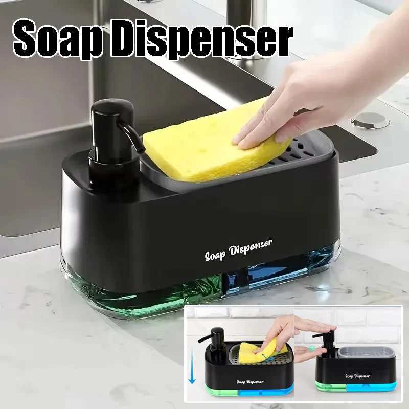 3-in-1 Kitchen Soap Dispenser Set with Dual Pump Sponge Holder ...