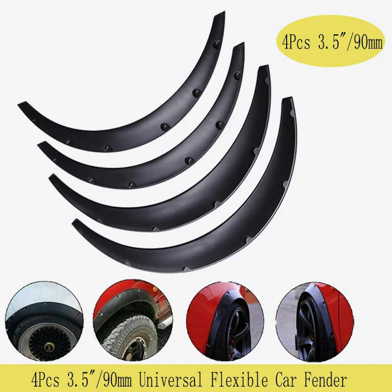 4Pcs 3.5"/90mm Universal Flexible Car Fender Flares Extra Wide Body ...