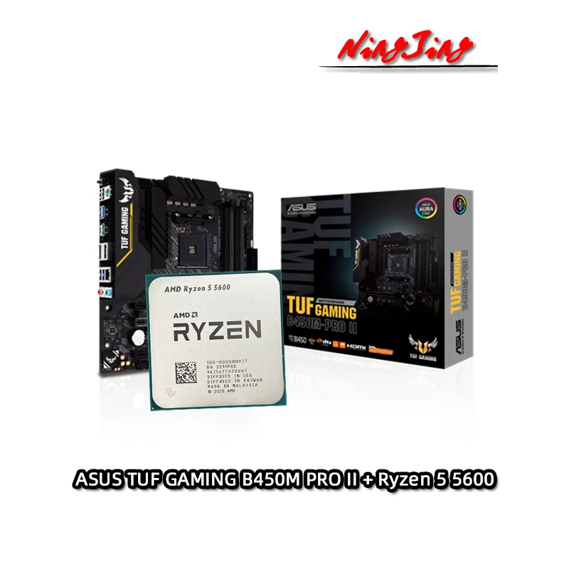 AMD Ryzen 5 5600 R5 5600 CPU + ASUS TUF GAMING B450M PRO II 마더보드 슈트, AMD B450 DDR4 소켓 AM4, 신제품 ...