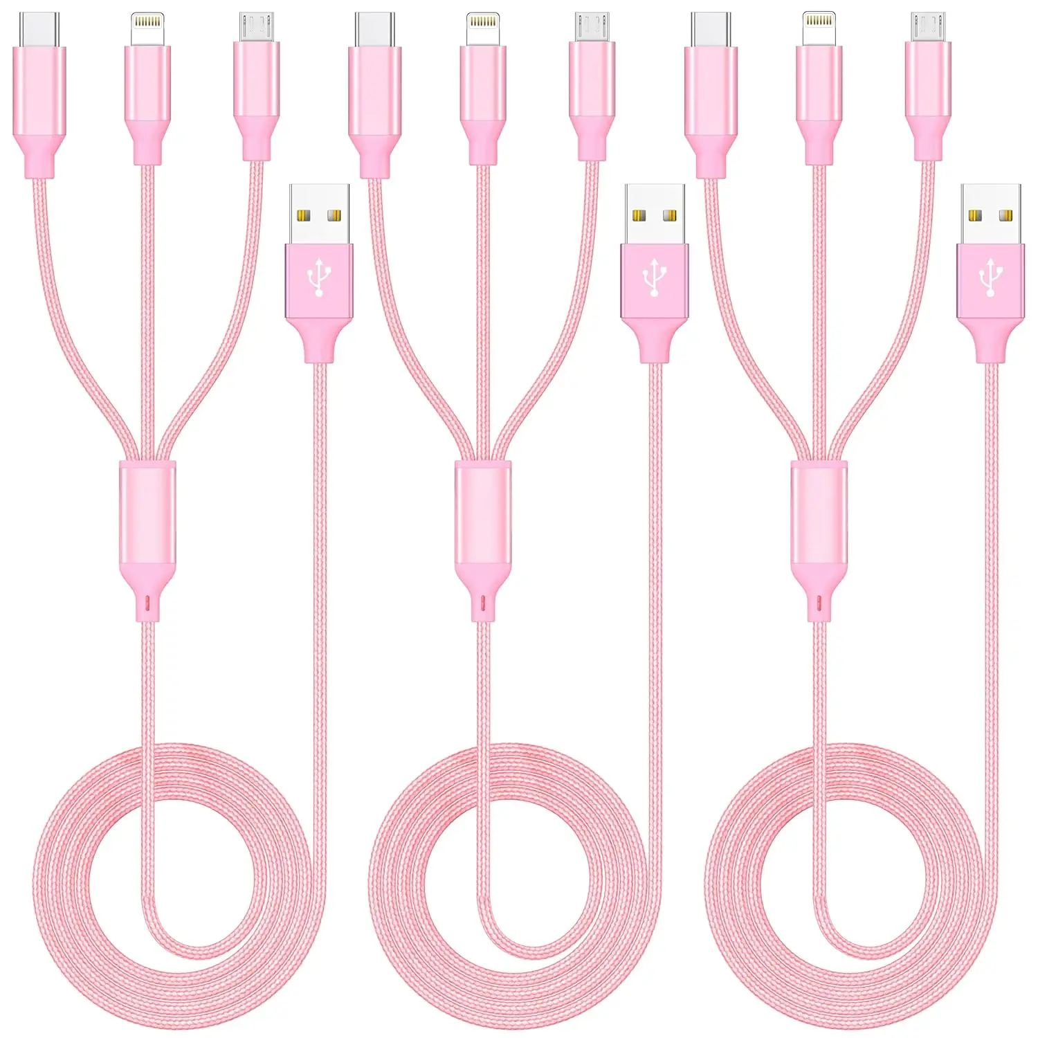Multiple-Charger-Cable-3Pack-4FT-Nylon-Braided-Cord-USB-Charging-Cable ...
