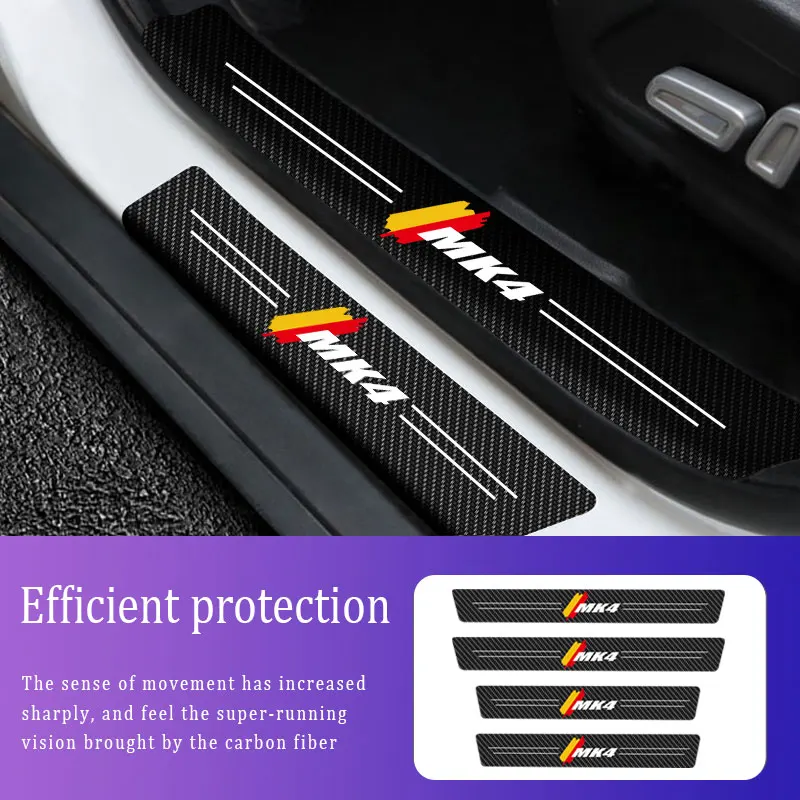 Four carbon fiber scratch protection stickers for car doorsill are ...