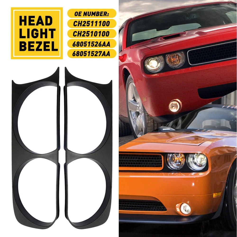 2pcs ABS Black Car Front Headlight Lamp Bezel Frame Trims for Dodge ...
