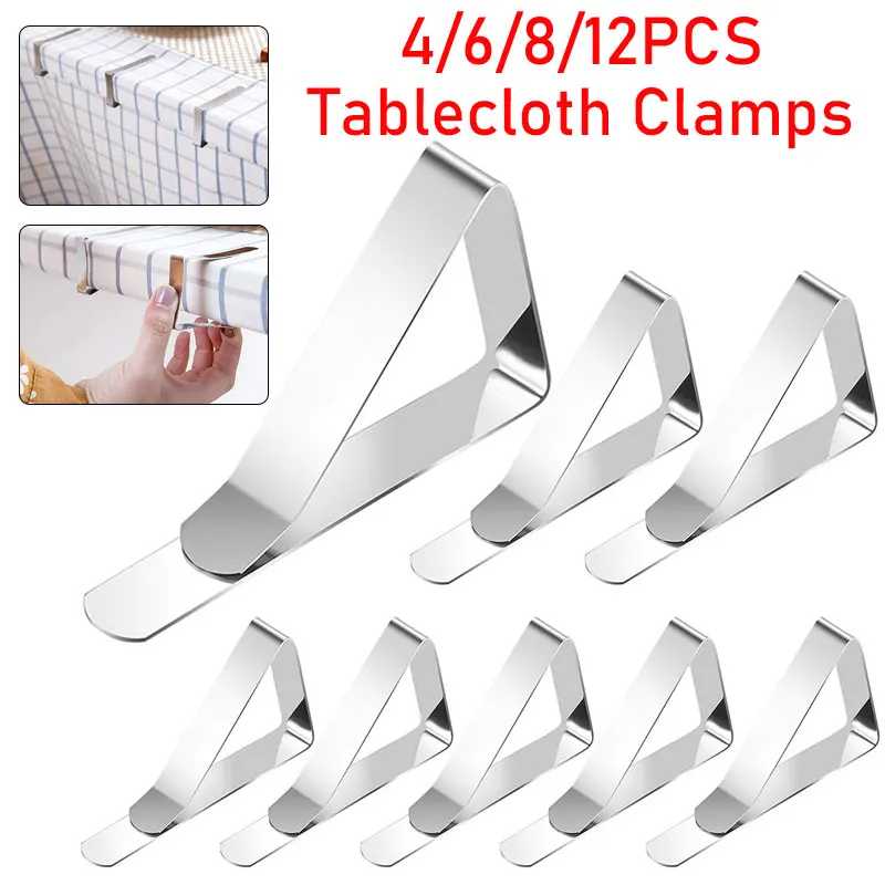 4-12pc-Stainless-Steel-Tablecloth-Clamps-Table-Cloth-Clips-Holder-for ...