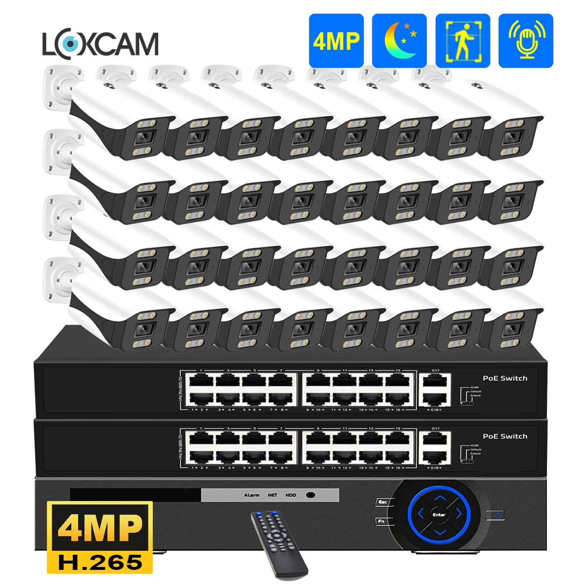 H-265-32CH-Security-Camera-System-4MP-Color-Night-Vision-IP-Camera-Kit ...