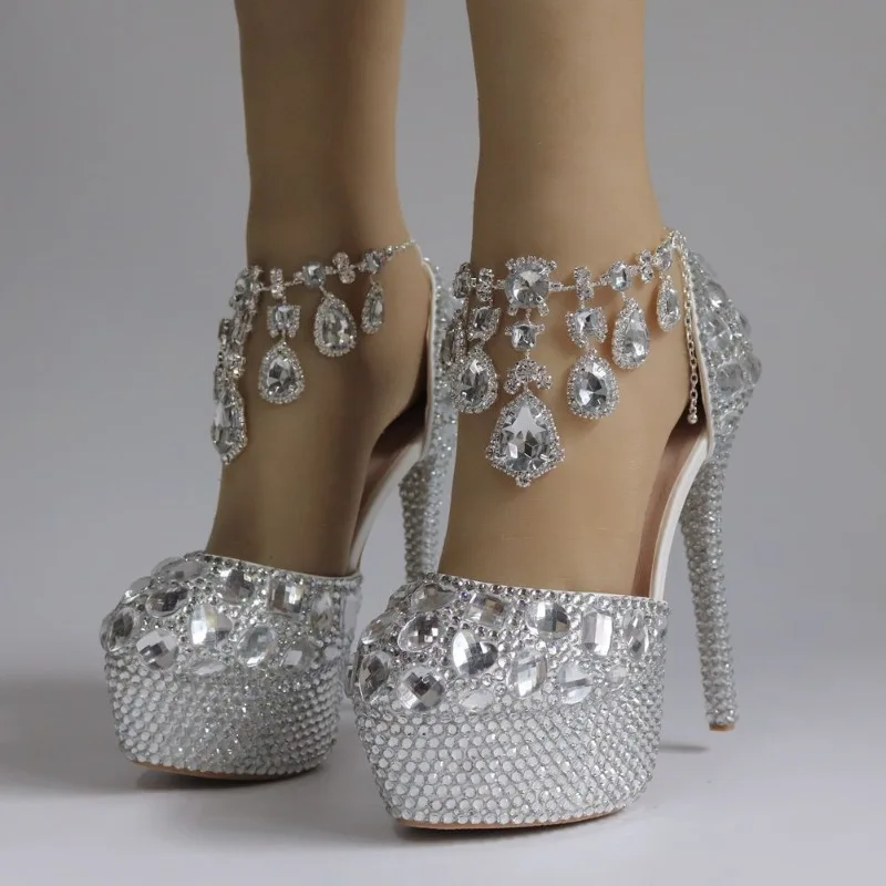 New Gold Diamond Wedding Shoes Single Shoes Women's Party Round Head ...