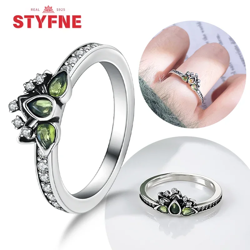 2025 New S925 High Quality New Sparkling Double Crown Green Rings Suitable for Women Gift ...