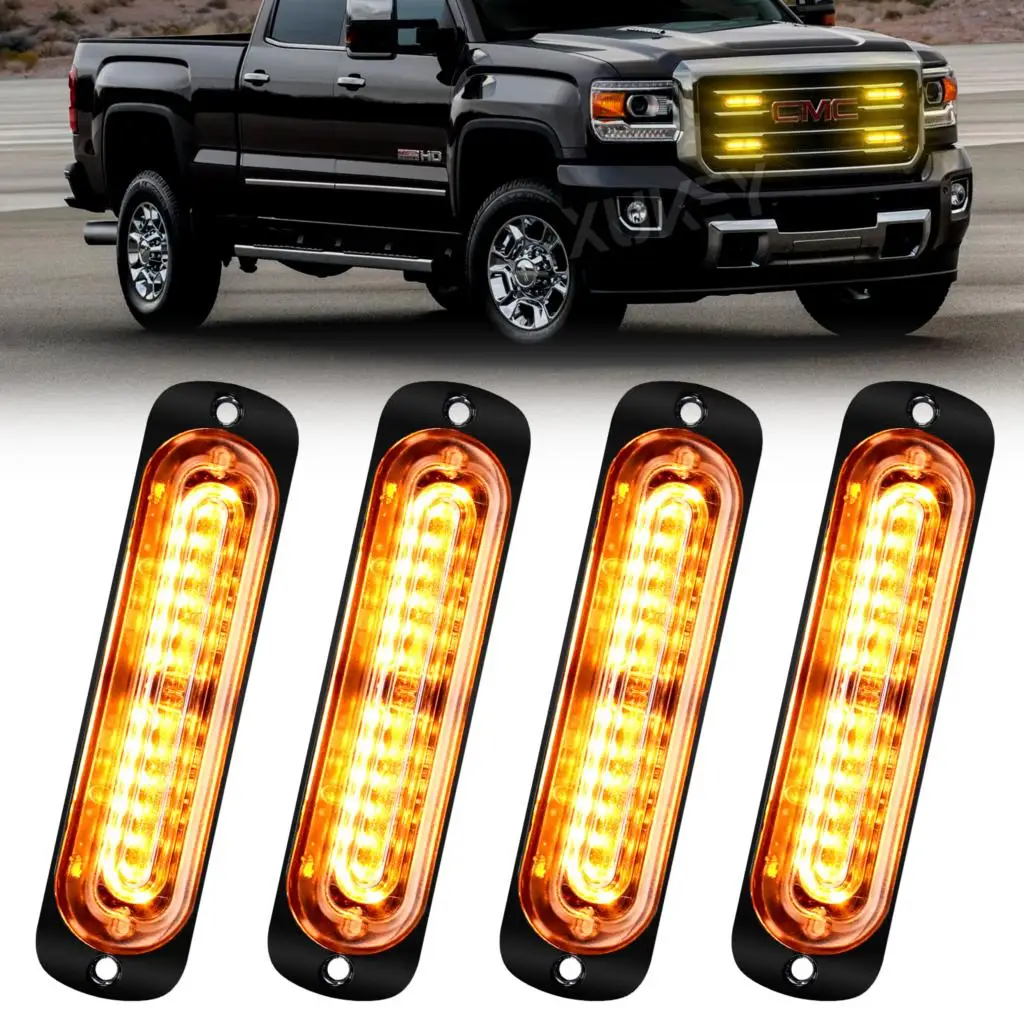 4pcs-12LED-Amber-Yellow-Car-Strobe-Light-Bar-Emergency-Warning-Hazard ...