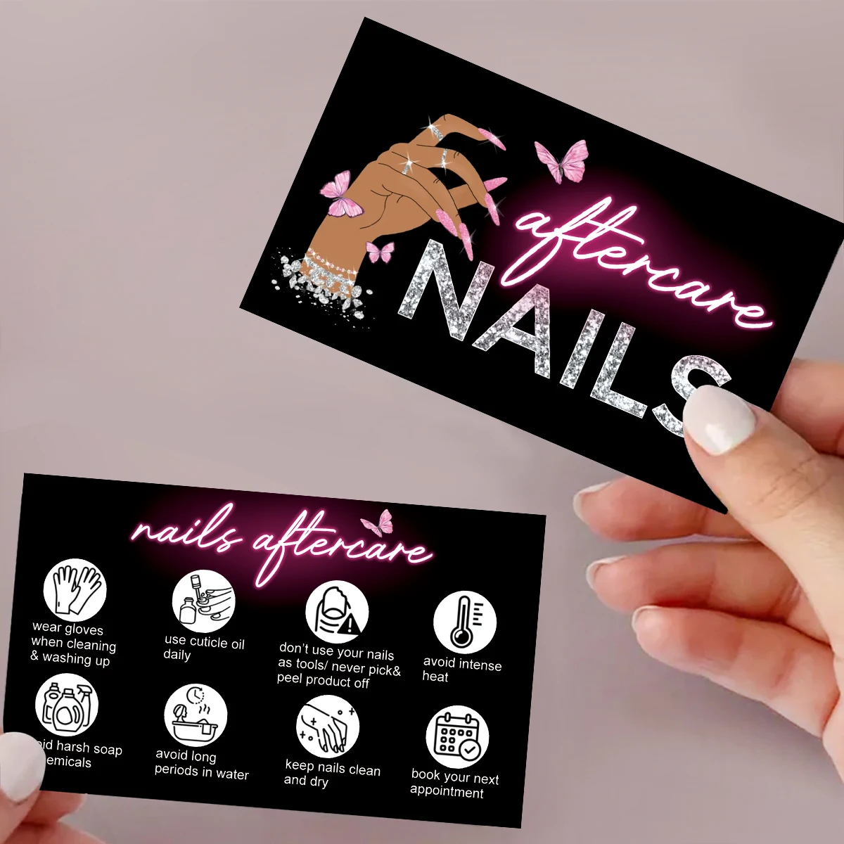 50Pcs-Handmade-Nails-Aftercare-Card-Press-On-Nail-Black-Business-Card ...