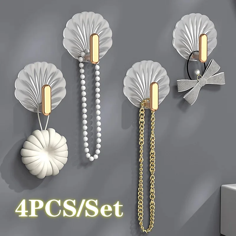 4PCS-Set-Creative-Shell-Wall-Hooks-Bathroom-Multi-Functional-No-Punch ...