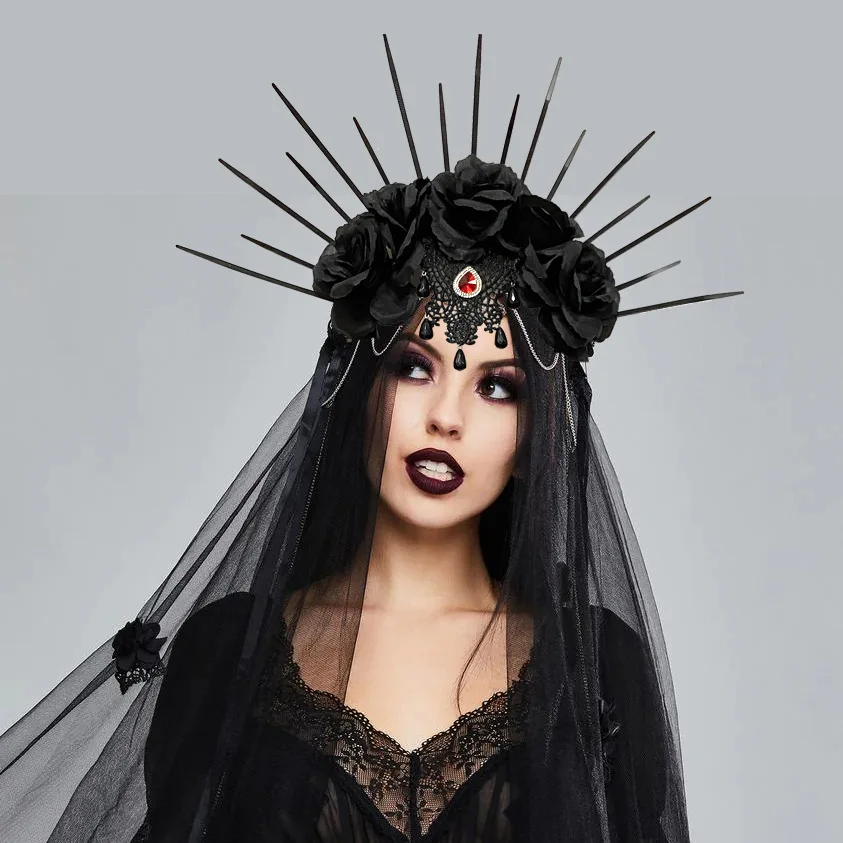 Adult-Female-Skull-Goddes-Vampire-Queen-Halo-Headpiece-Crown-Black ...