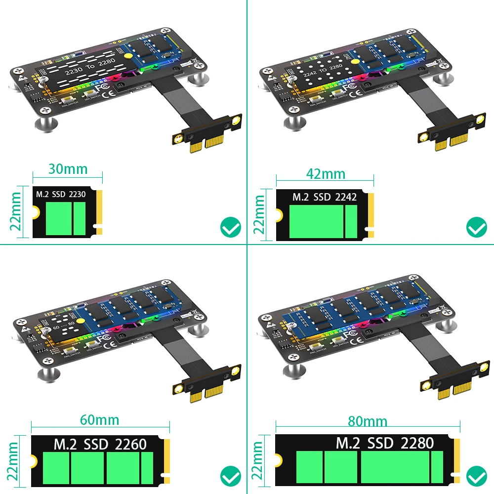 TISHRIC-2230-2242-2260-2280-SSD-M-2-NVME-To-PCIE-1X-4X-Extension-Cable ...