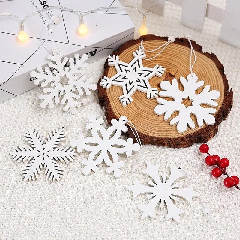 50pcs-Wooden-Snowflake-Christmas-Tree-Decor-Cartoon-White-Ornaments-DIY ...