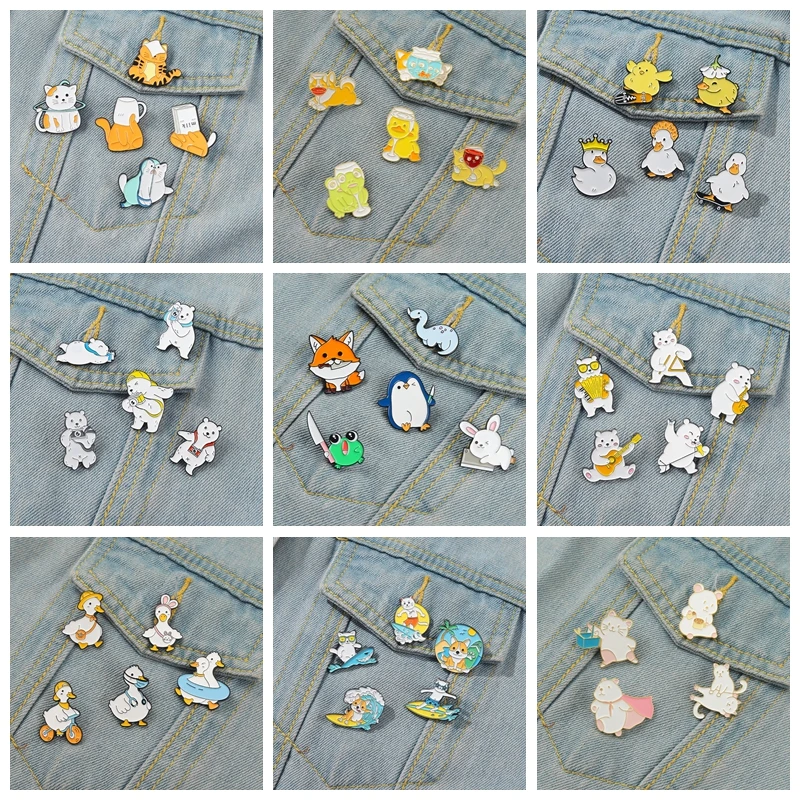 5Pcs-Set-Enamel-Pins-For-Backpack-Cartoon-Bear-Duck-Animals-Collection ...