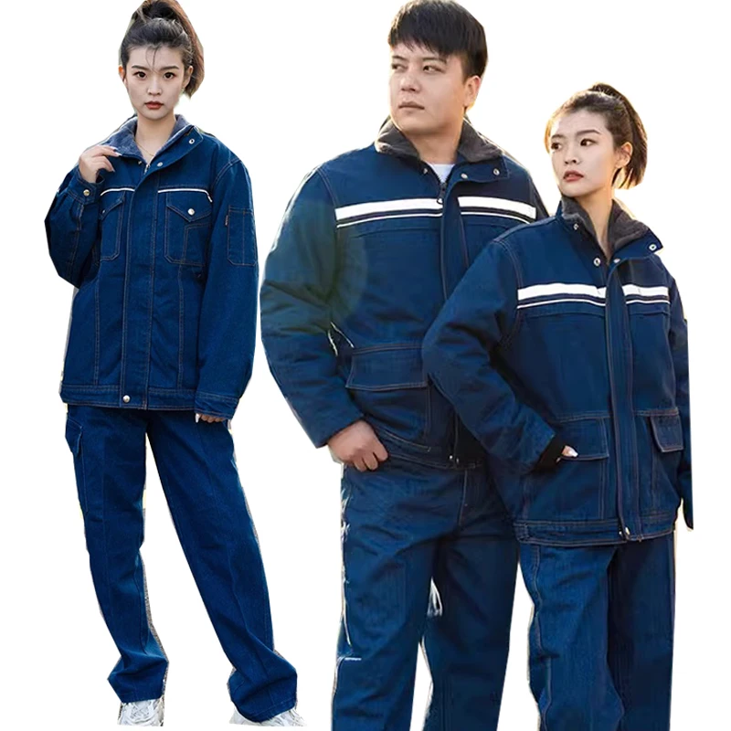 Winter-Denim-Coveralls-Warm-Fleece-Welding-Suit-Hi-Vis-Stripes-Safety ...