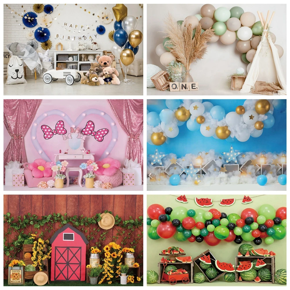 Newborn Baby Birthday Balloon Cake Smash Party Photography Backdrops ...