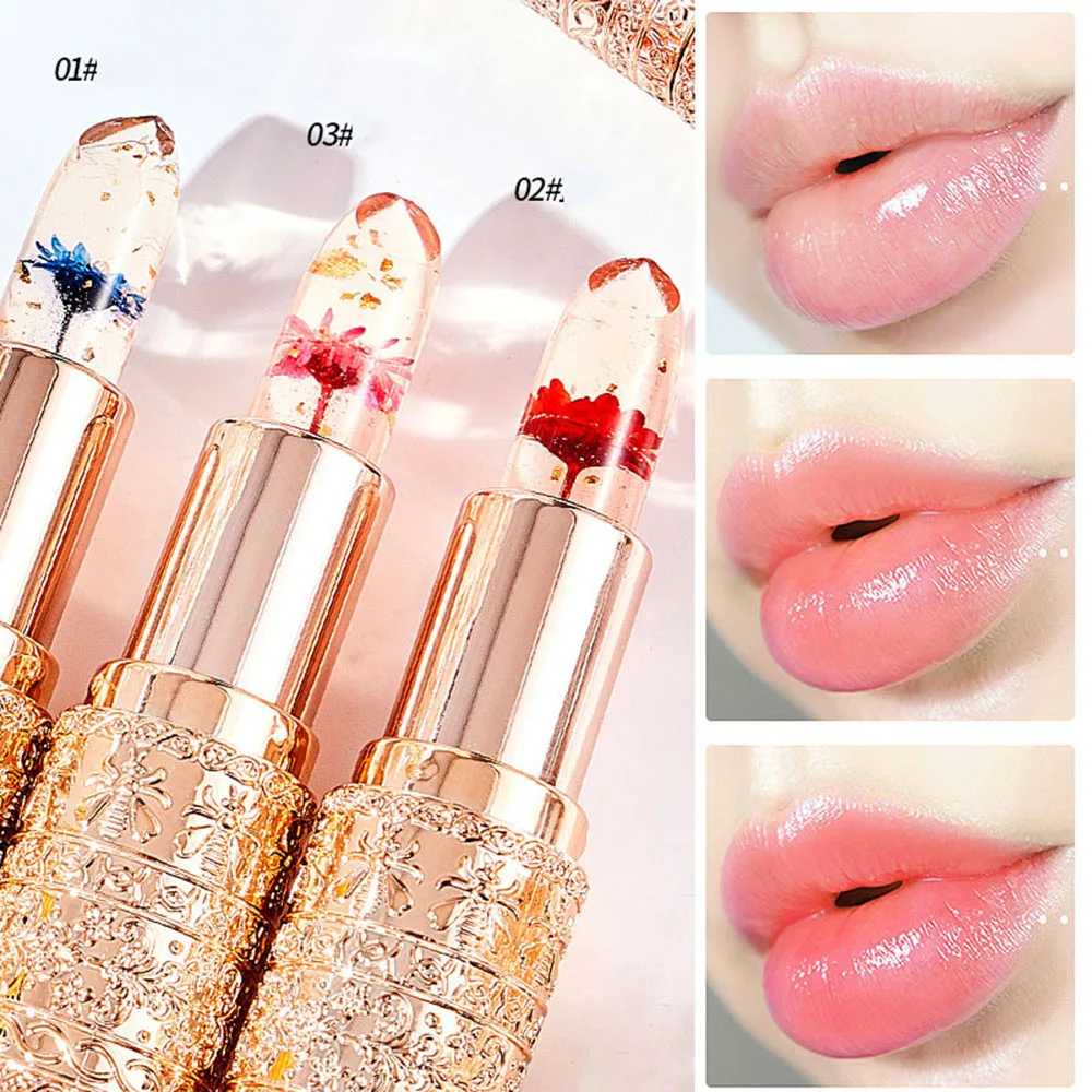 Temperature-Color-Changing-Lip-Balm-Gold-Foil-Flower-Jelly-Lipstick ...