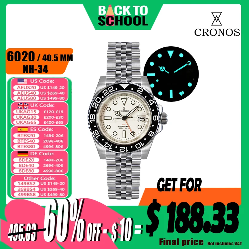 Cronos-GMT-Automatic-Man-Watch-lunetta-bidirezionale-Sapphire-20-ATM ...