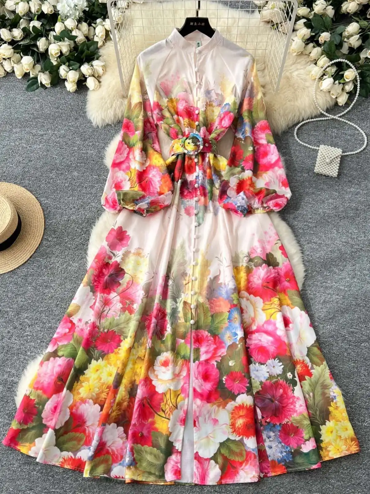 Elegant Cotton Linen Floral Maxi Dresses Shirt Women summer Autumn ...