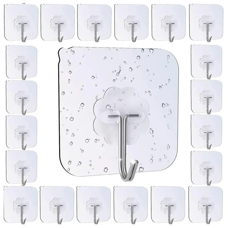 Wall-Adhesive-Hooks-Wall-Hangers-20-Pack-Waterproof-Transparent ...