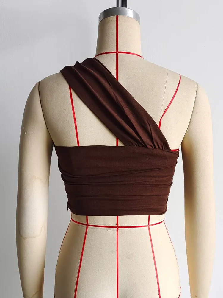 TRAF 2024 Summer Faux Linen Women Asymmetric Extreme Short Tanks Off ...