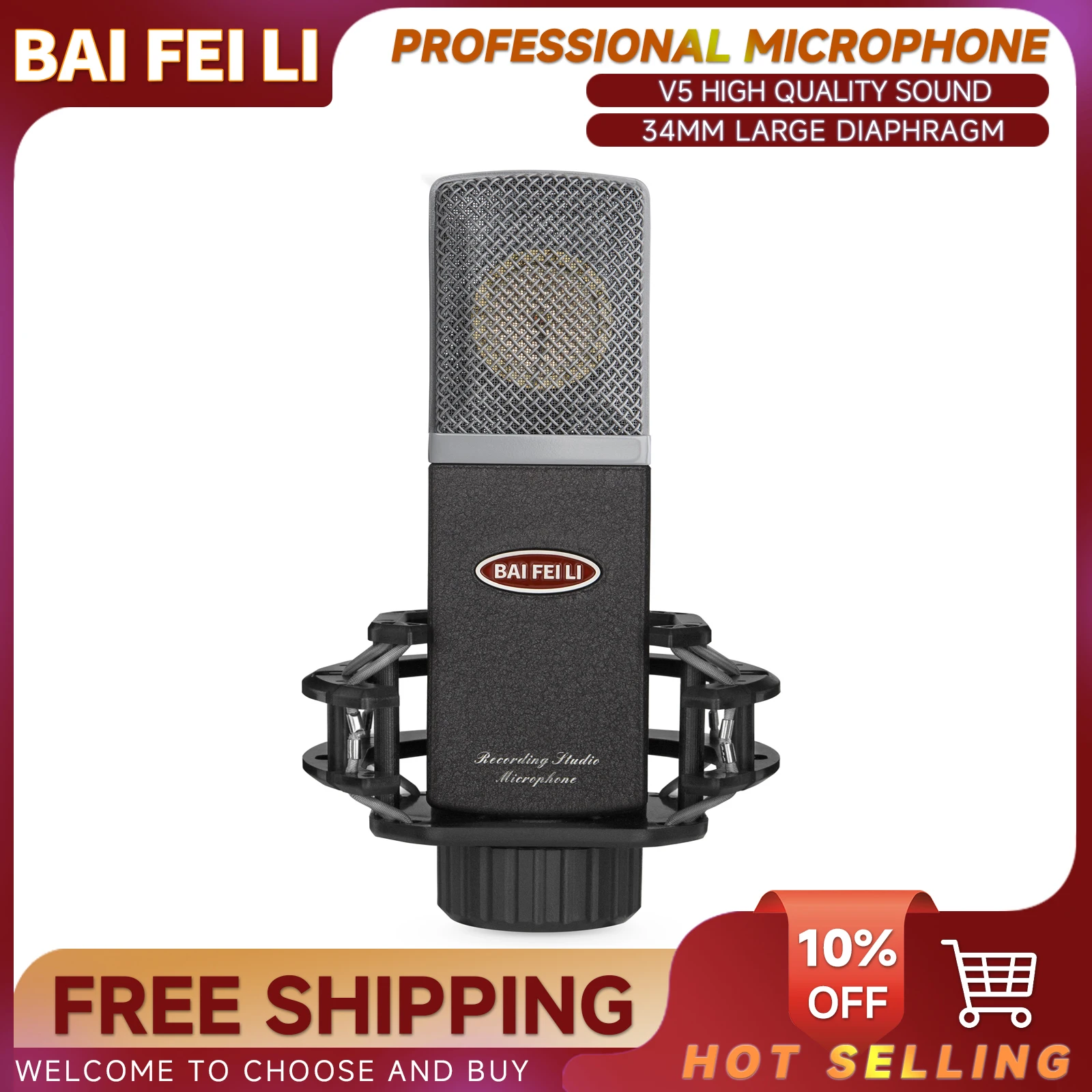 BAIFEILI-V5-Cardioid-Professional-Condenser-XLR-Mic-With-34mm-Large ...
