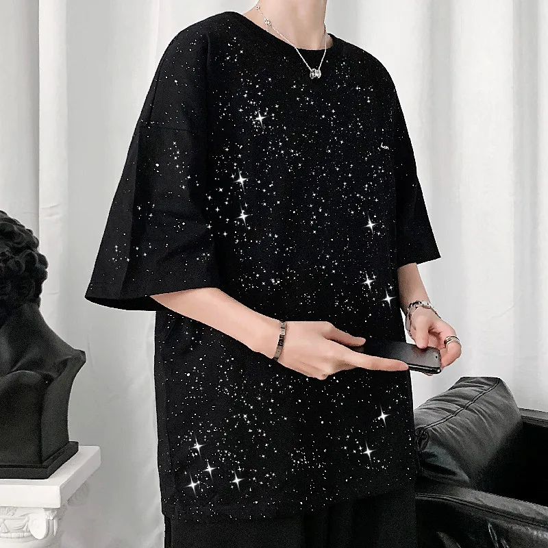 Mens Starry Sky Tshirts Oversized Star Print Tops 2023 Streetwear ...