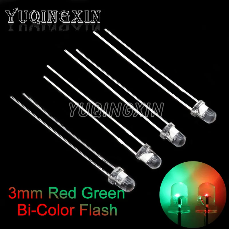50pcs 3MM Flash Red Green Bi Color Light Emitting Diode Automatic ...