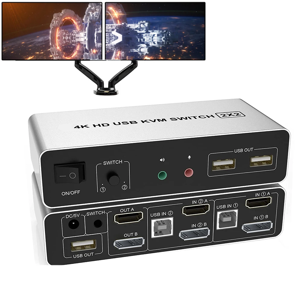 Dual-monitor-hdmi-displayport-kvm-switch-4k-60hz-2x2-entradas-mistas-dp ...