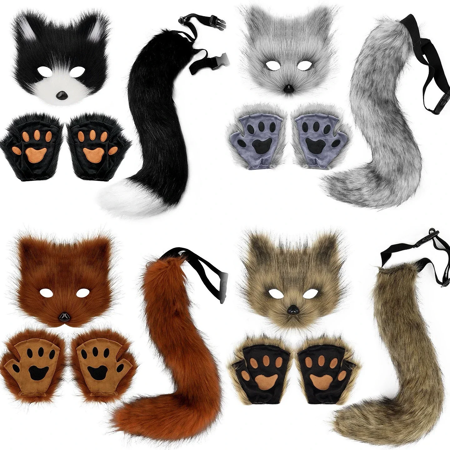 Halloween-handmade-plush-fox-suit-simulation-fox-mask-beast-tail-cos ...