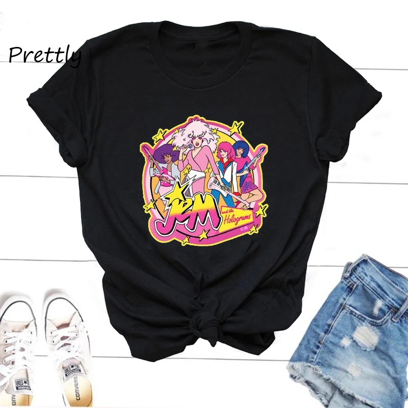 Jem-The-Holograms-Women-s-T-Shirt-Summer-Girl-80s-vintage-band-short ...