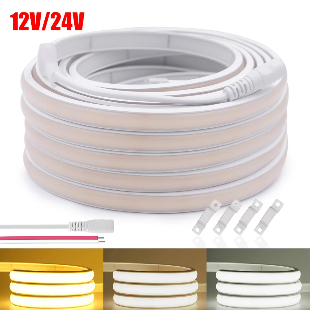 DC-12V-24V-COB-LED-Strip-Neon-Light-Dimmable-320LED-m-Flexible-Silicone ...