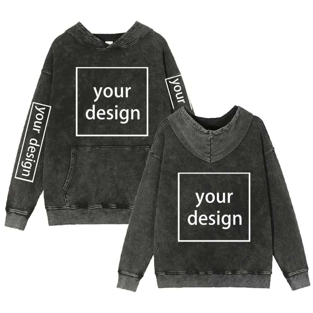 Custom Pattern Hoodie Vintage Washed Pullover Men Women Harajuku ...