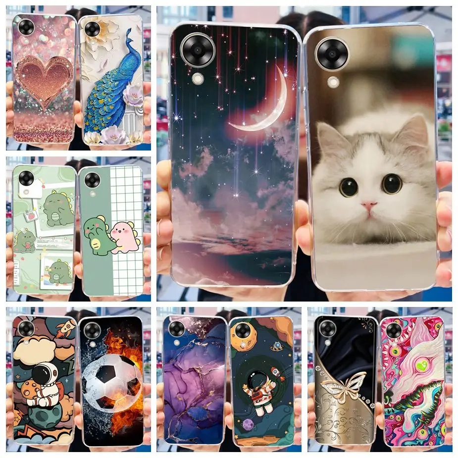 For Oppo A17k Case CPH2471 Cute Cat Cartoon Cover Clear Silicone Soft ...