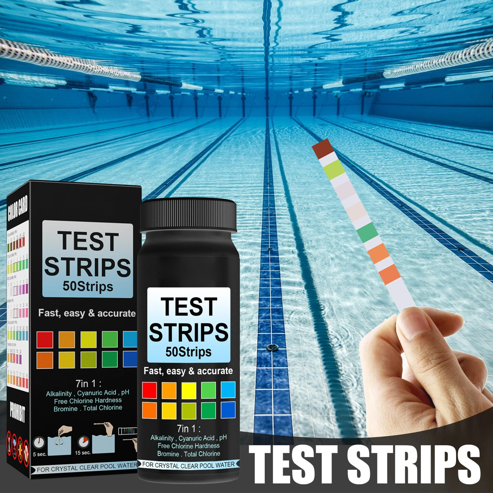 50PCS-7-In-1-Water-Test-Paper-Full-PH-KH-GH-NO2-NO3-Bromine-Chlorine ...