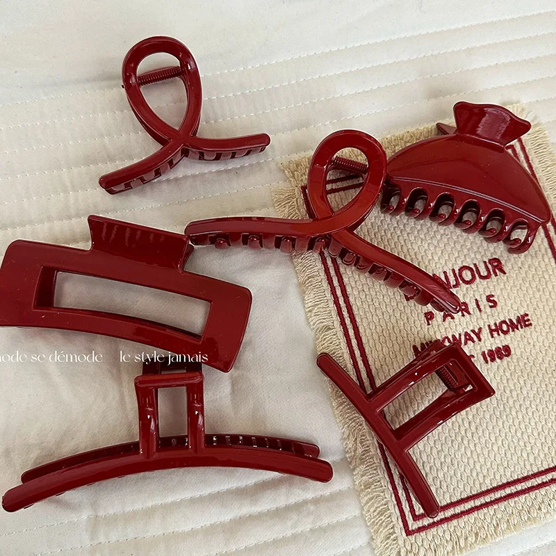 New-Women-Red-Bright-Color-Hair-Claws-Barrettes-Hairpins-Large-Ponytail ...