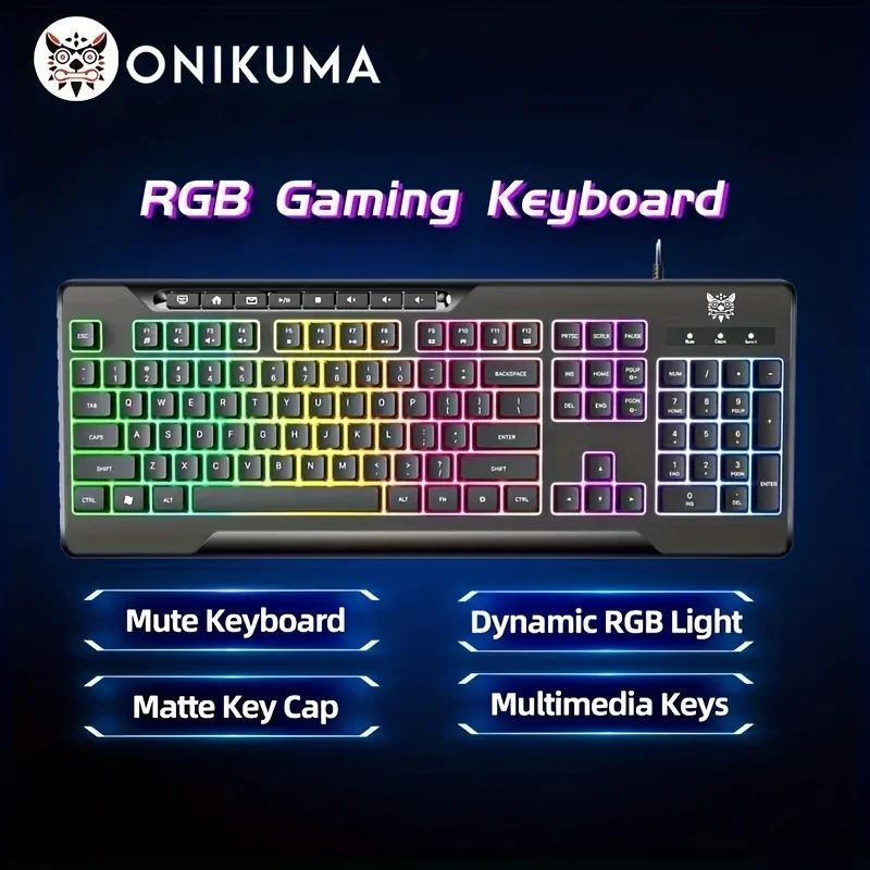 ONIKUMA-G32-Wired-RGB-Gaming-Keyboard-104-Keys-Membrane-Keyboard-With ...