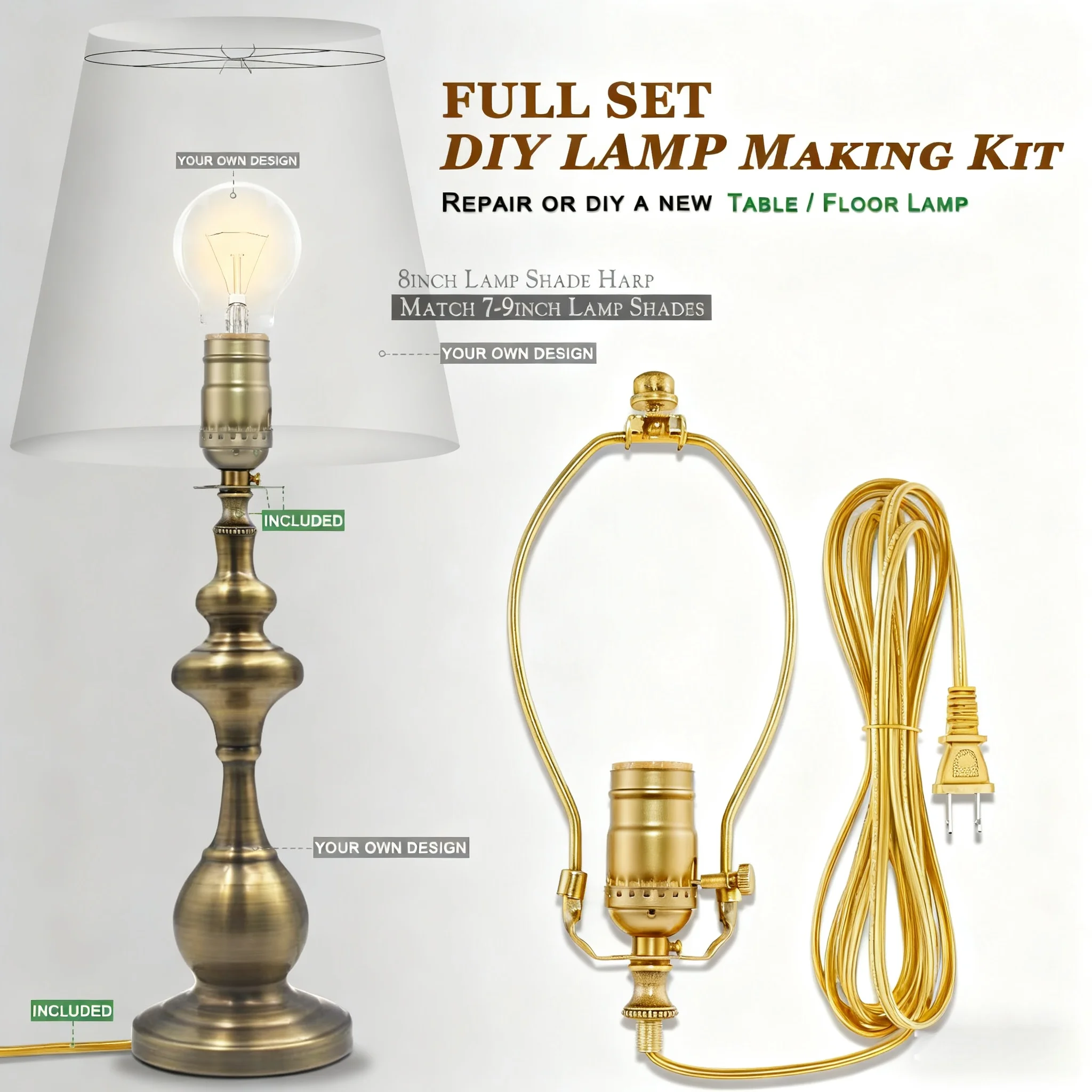 Make a Lamp or Repair Kit Lamp Wiring Set for Table Floor Lamp ...