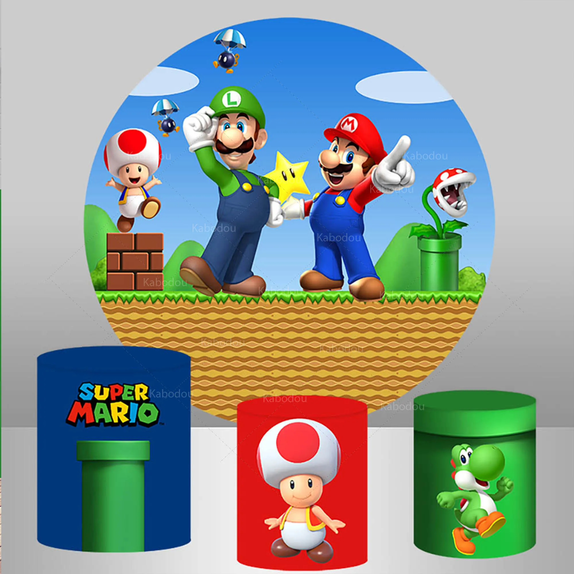 Backdrop-Round-Cover-Super-Mario-Happy-Birthday-Party-Background-Luigi ...