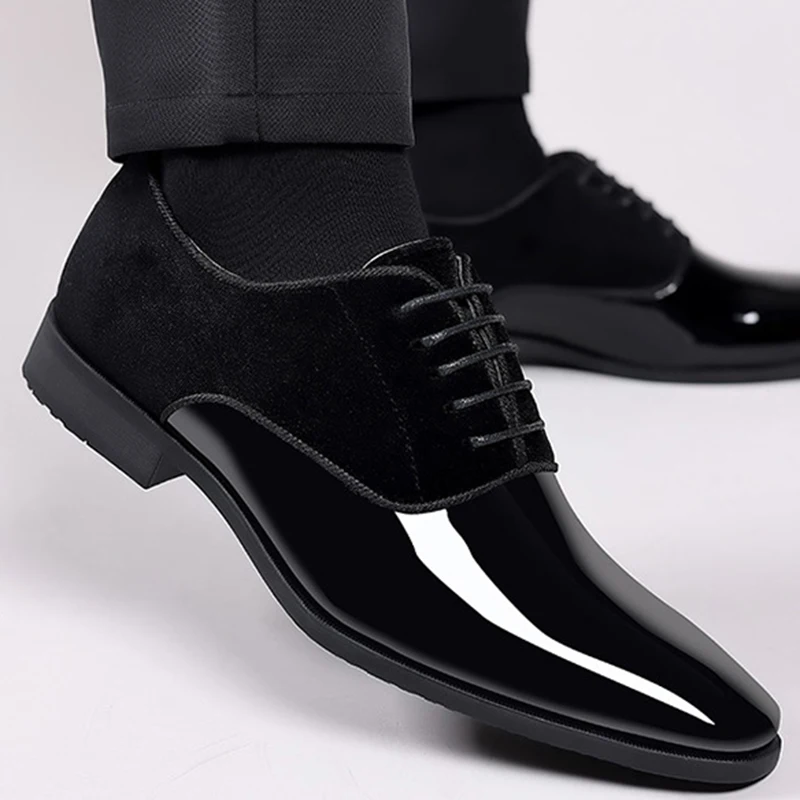 Classic Patent Leather Shoes for Men Casual Business Shoes Lace Up ...